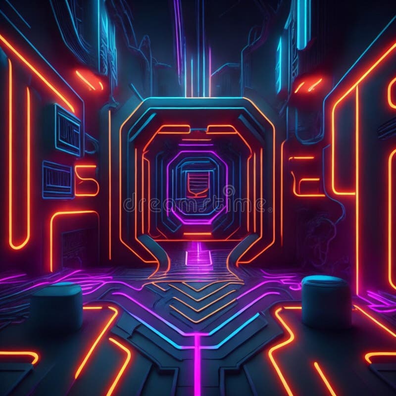 Modern Futuristic Neon 3d Maze. Labyrinth Background. Neon Lights Stock ...