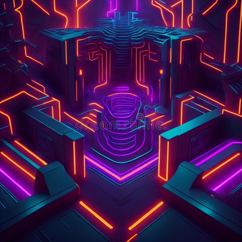 Modern Futuristic Neon 3d Maze. Labyrinth Background. Neon Lights Stock ...