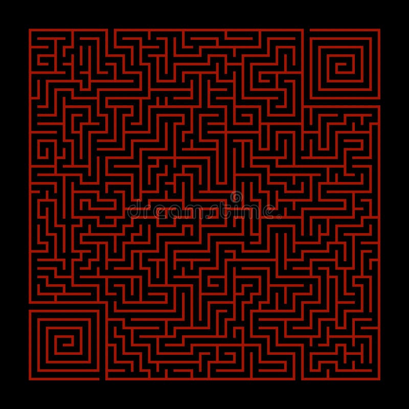 Labirinto Quadrado Em Um Fundo Preto Com Linhas Vermelhas Ilustração do ...