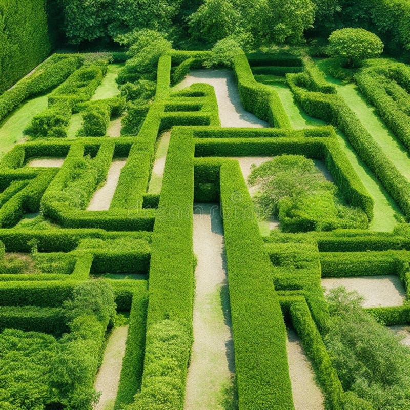 Green Labyrinth. Plant Maze. Garden. Aerial View of Green Labyrinth ...