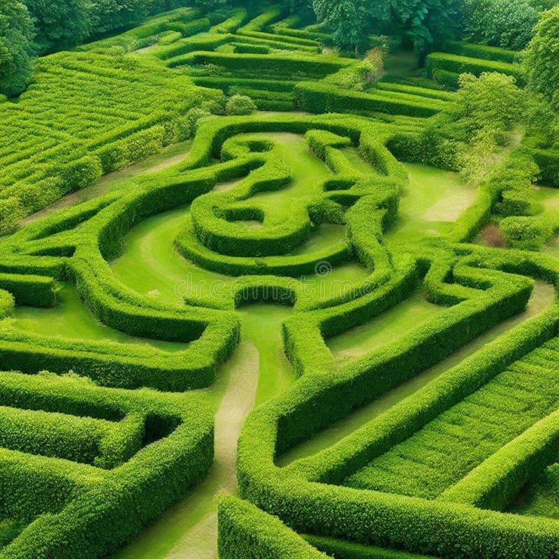 Green Labyrinth. Plant Maze. Garden. Aerial View of Green Labyrinth ...