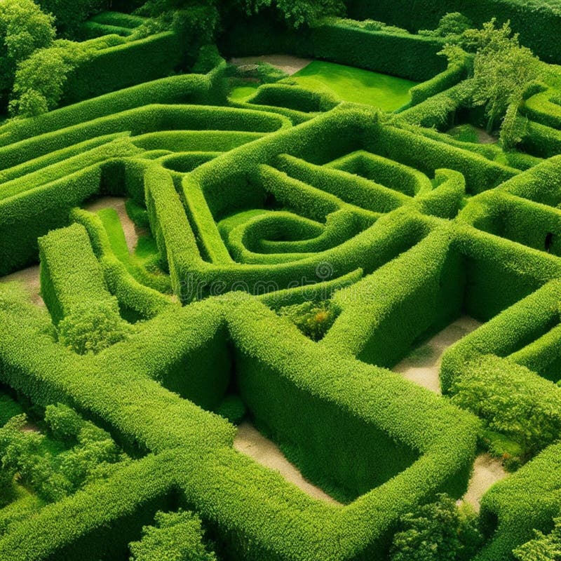 Green Labyrinth. Plant Maze. Garden. Aerial View of Green Labyrinth ...