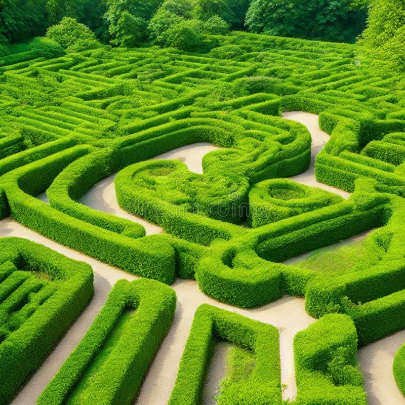 Green Labyrinth. Plant Maze. Garden. Aerial View of Green Labyrinth ...