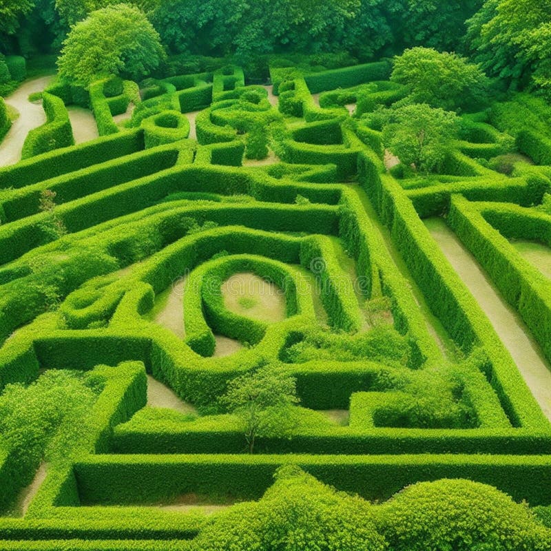 Green Labyrinth. Plant Maze. Garden. Aerial View of Green Labyrinth ...