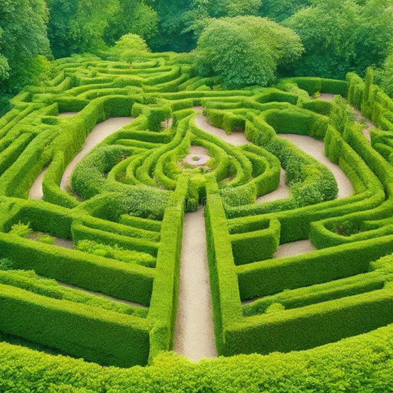 Green Labyrinth. Plant Maze. Garden. Aerial View of Green Labyrinth ...