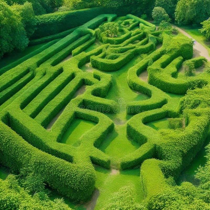 Green Labyrinth. Plant Maze. Garden. Aerial View of Green Labyrinth ...