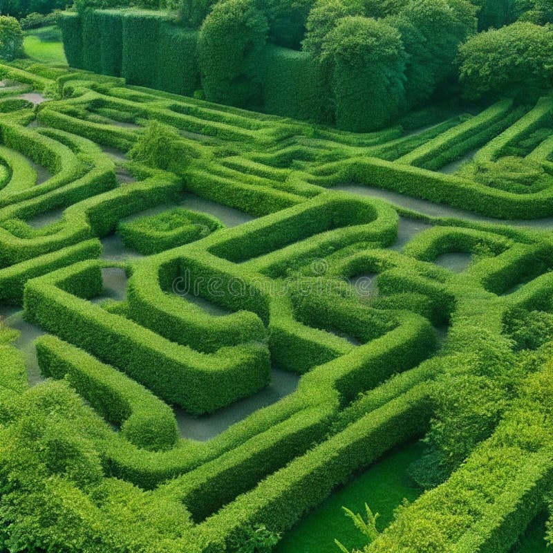 Green Labyrinth. Plant Maze. Garden. Aerial View of Green Labyrinth ...