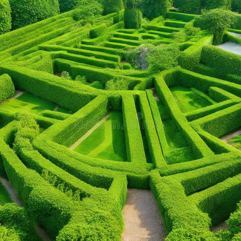 Green Labyrinth. Plant Maze. Garden. Aerial View of Green Labyrinth ...