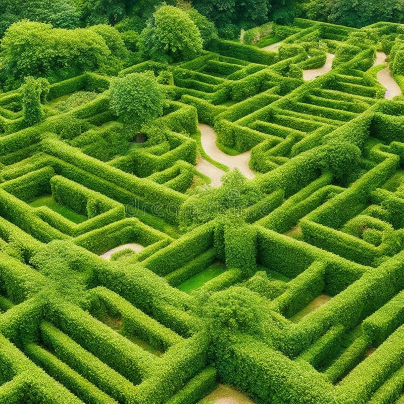 Green Labyrinth. Plant Maze. Garden. Aerial View of Green Labyrinth ...