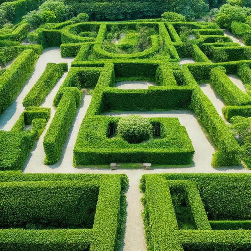 Green Labyrinth. Plant Maze. Garden. Aerial View of Green Labyrinth ...