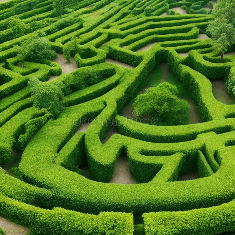 Green Labyrinth. Plant Maze. Garden. Aerial View of Green Labyrinth ...