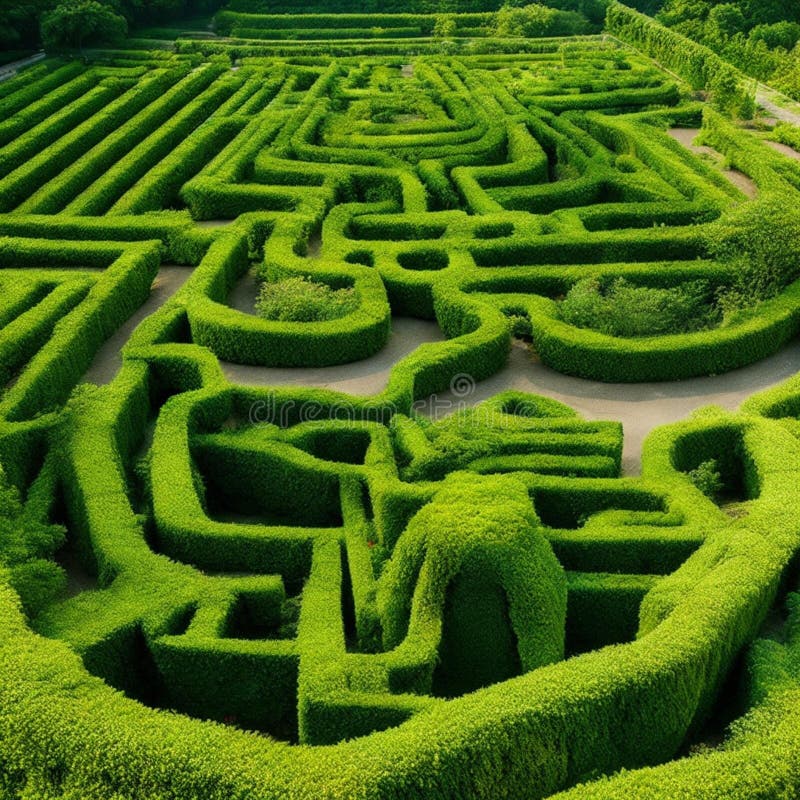 Green Labyrinth. Plant Maze. Garden. Aerial View of Green Labyrinth ...