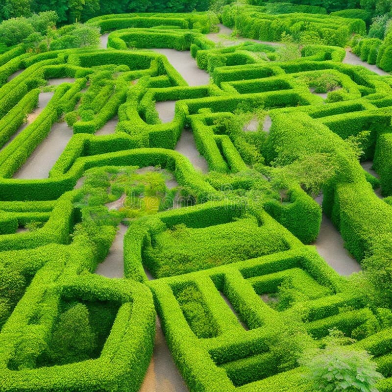 Green Labyrinth. Plant Maze. Garden. Aerial View of Green Labyrinth ...