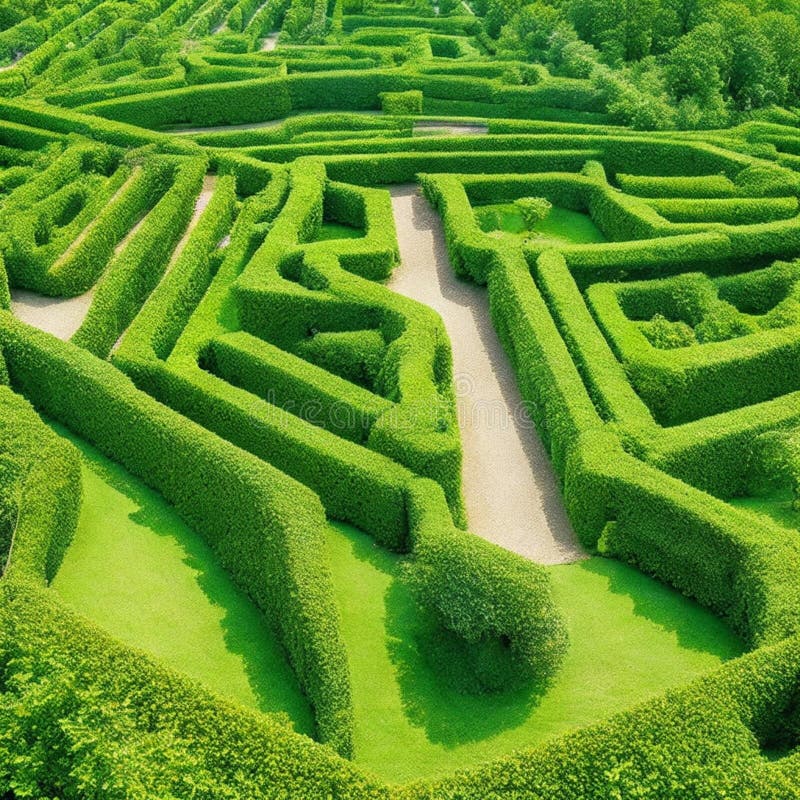 Green Labyrinth. Plant Maze. Garden. Aerial View of Green Labyrinth ...