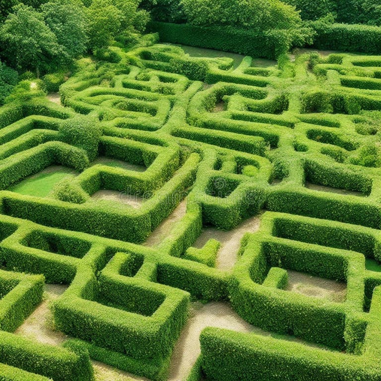 Green Labyrinth. Plant Maze. Garden. Aerial View of Green Labyrinth ...
