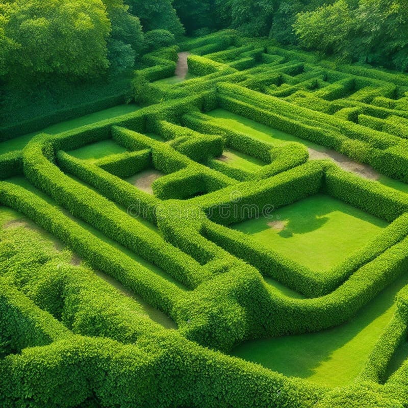 Green Labyrinth. Plant Maze. Garden. Aerial View of Green Labyrinth ...