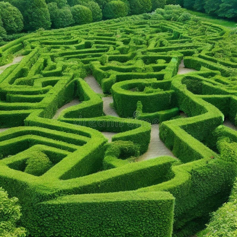 Green Labyrinth. Plant Maze. Garden. Aerial View of Green Labyrinth ...