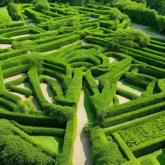 Green Labyrinth. Plant Maze. Garden. Aerial View of Green Labyrinth ...