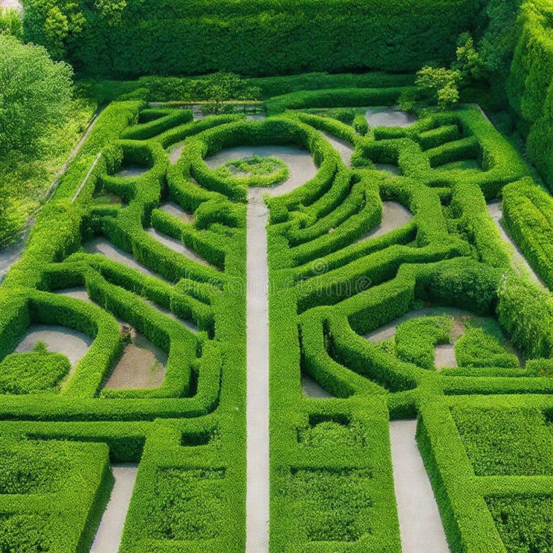 Green Labyrinth. Plant Maze. Garden. Aerial View of Green Labyrinth ...