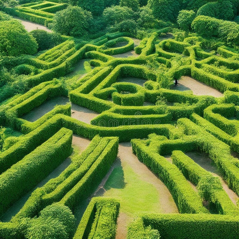 Green Labyrinth. Plant Maze. Garden. Aerial View of Green Labyrinth ...