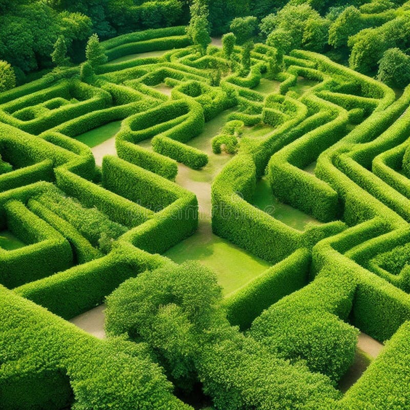 Green Labyrinth. Plant Maze. Garden. Aerial View of Green Labyrinth ...