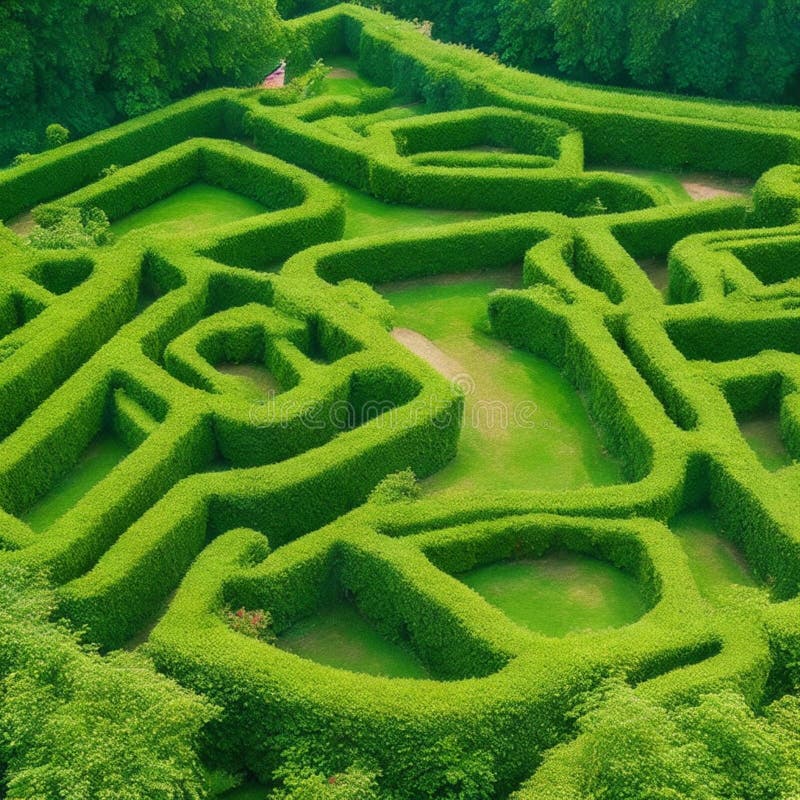 Green Labyrinth. Plant Maze. Garden. Aerial View of Green Labyrinth ...