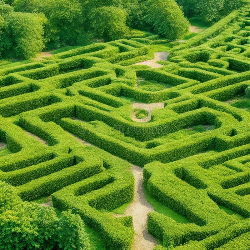 Green Labyrinth. Plant Maze. Garden. Aerial View of Green Labyrinth ...