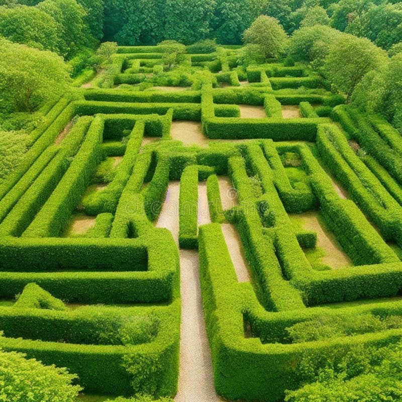 Green Labyrinth. Plant Maze. Garden. Aerial View of Green Labyrinth ...