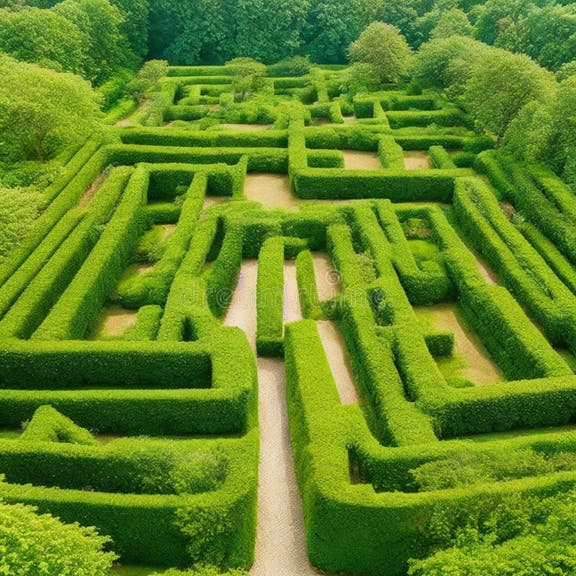 Green Labyrinth. Plant Maze. Garden. Aerial View of Green Labyrinth ...