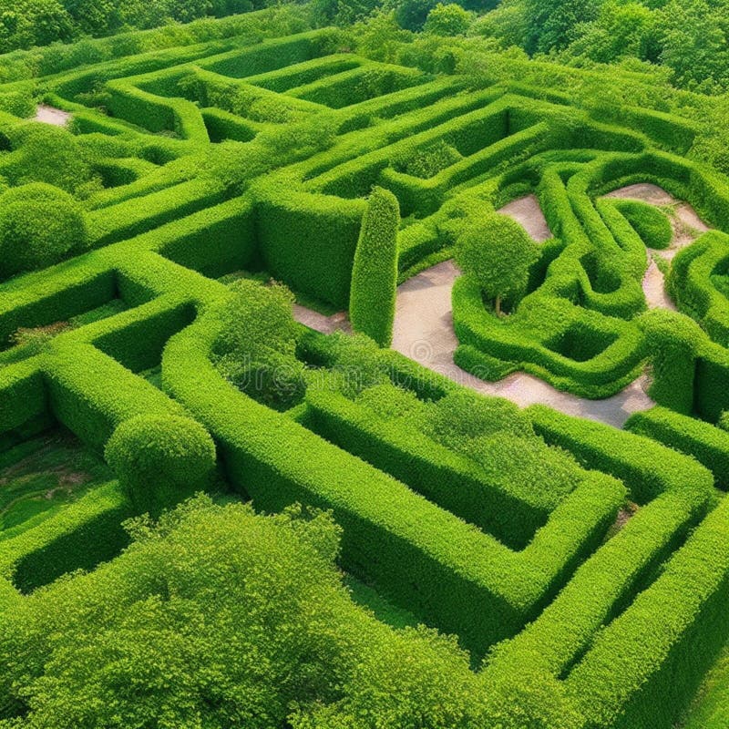 Green Labyrinth. Plant Maze. Garden. Aerial View of Green Labyrinth ...