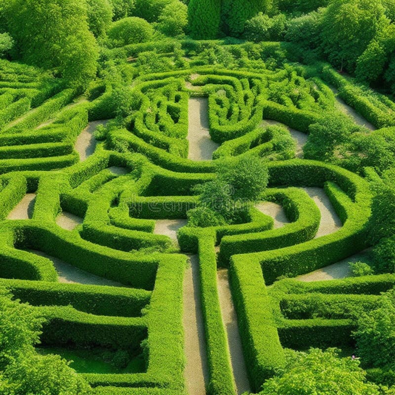 Green Labyrinth. Plant Maze. Garden. Aerial View of Green Labyrinth ...