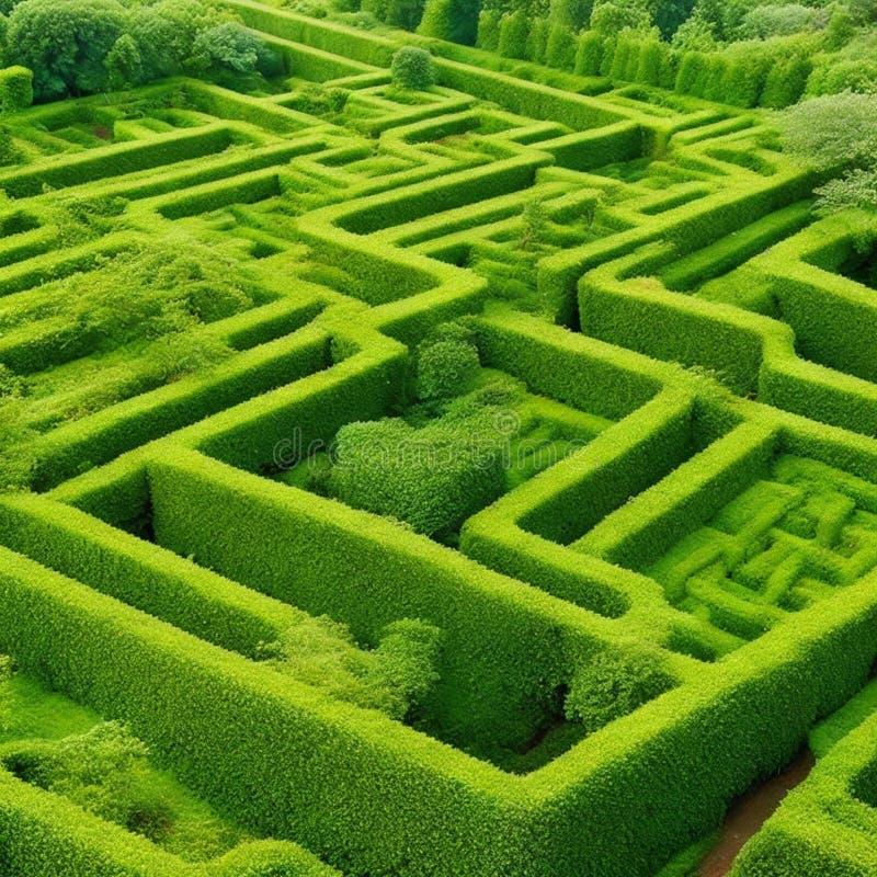 Green Labyrinth. Plant Maze. Garden. Aerial View of Green Labyrinth ...
