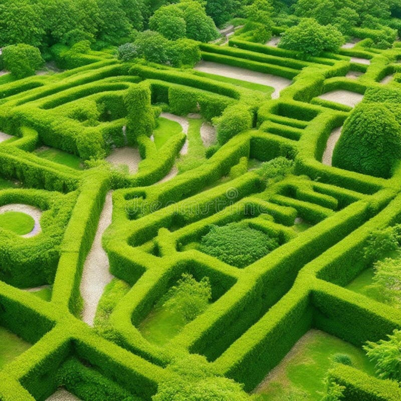 Green Labyrinth. Plant Maze. Garden. Aerial View of Green Labyrinth ...