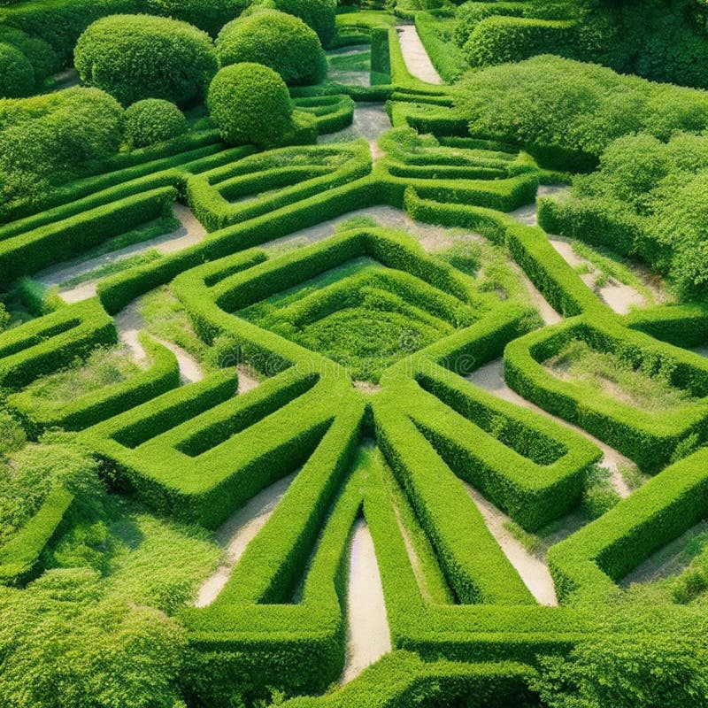 Green Labyrinth. Plant Maze. Garden. Aerial View of Green Labyrinth ...