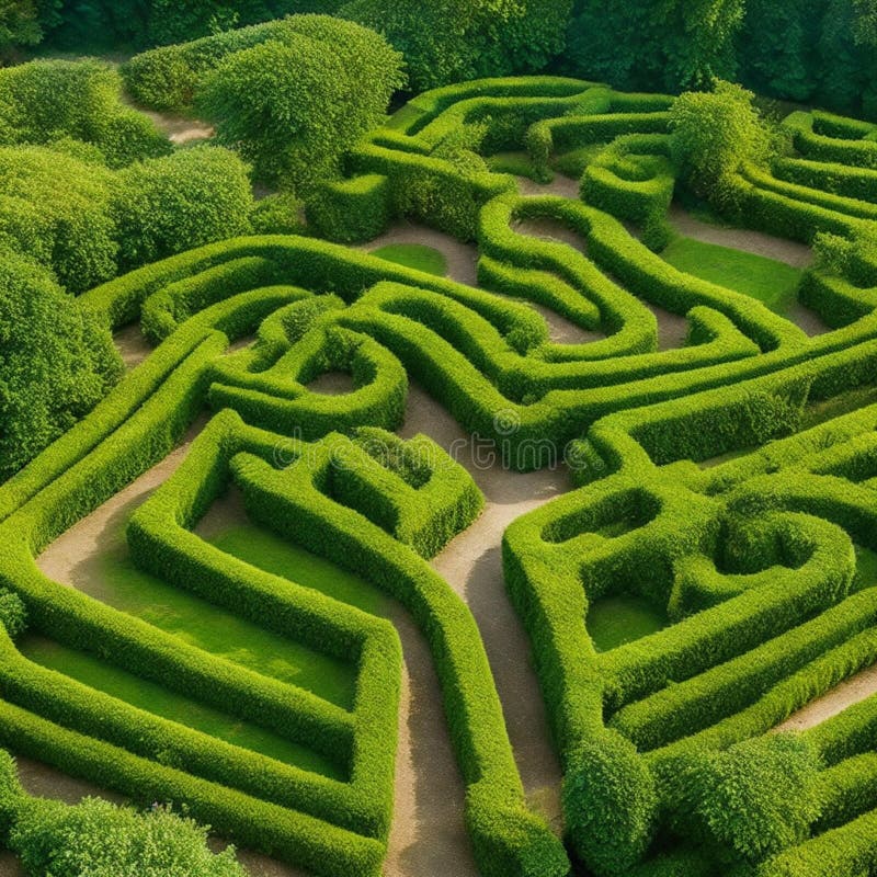 Green Labyrinth. Plant Maze. Garden. Aerial View of Green Labyrinth ...