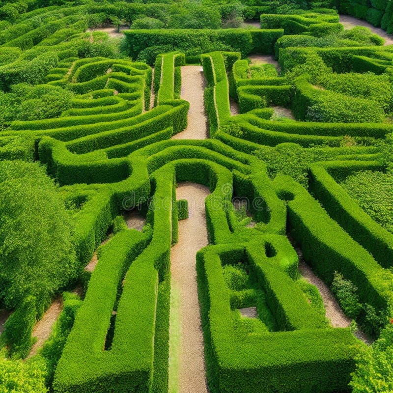 Green Labyrinth. Plant Maze. Garden. Aerial View of Green Labyrinth ...