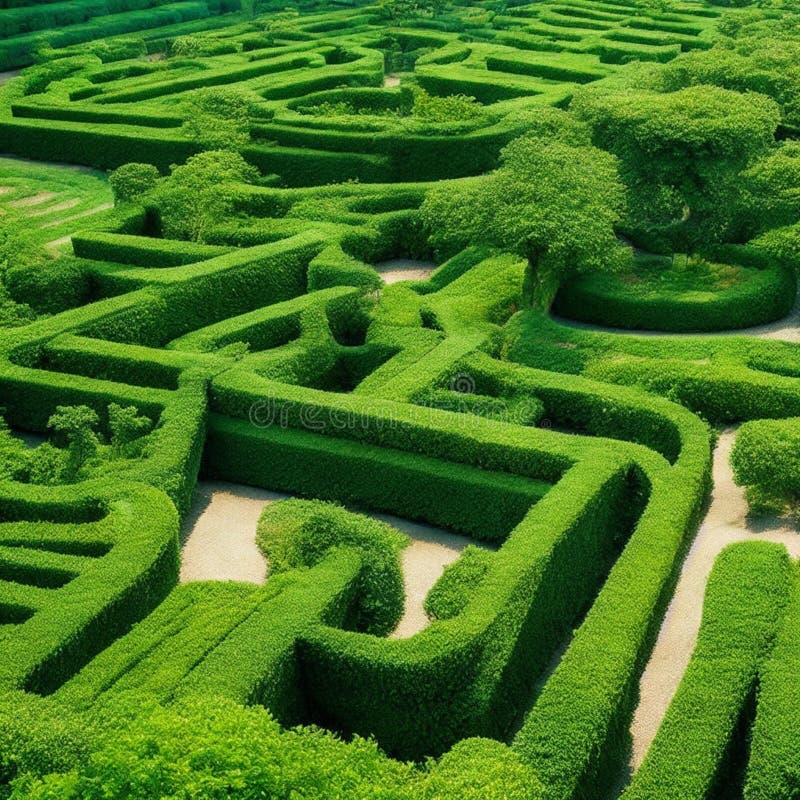 Green Labyrinth. Plant Maze. Garden. Aerial View of Green Labyrinth ...