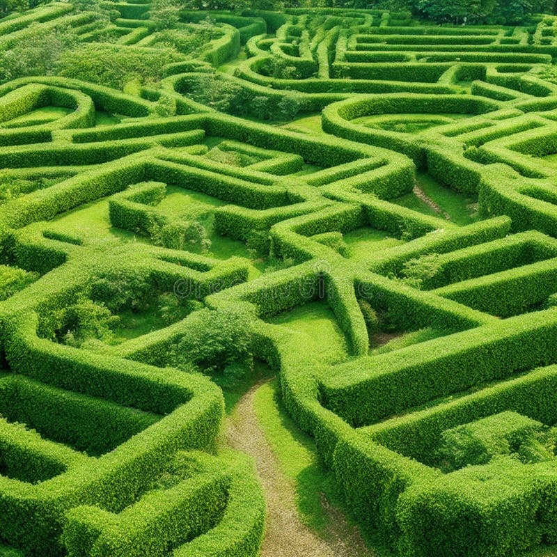 Green Labyrinth. Plant Maze. Garden. Aerial View of Green Labyrinth ...