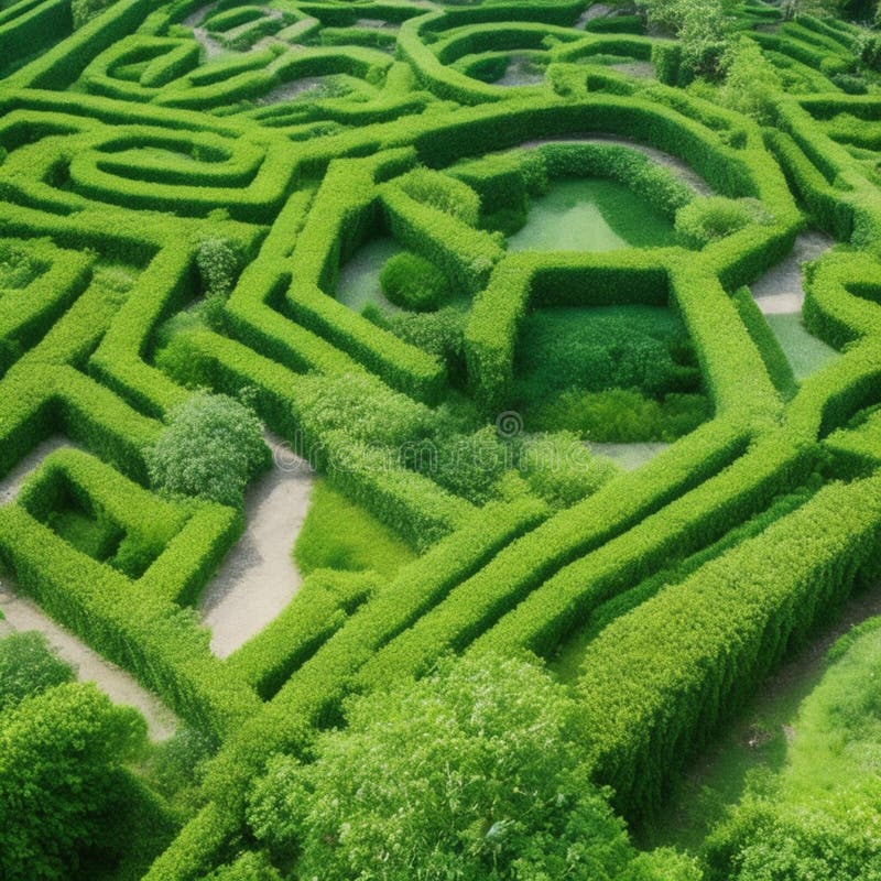 Green Labyrinth. Plant Maze. Garden. Aerial View of Green Labyrinth ...