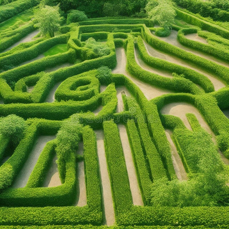 Green Labyrinth. Plant Maze. Garden. Aerial View of Green Labyrinth ...
