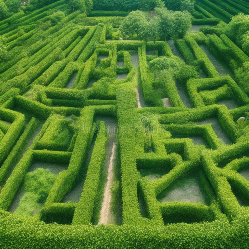 Green Labyrinth. Plant Maze. Garden. Aerial View of Green Labyrinth ...
