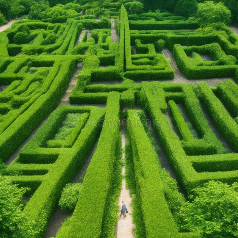 Green Labyrinth. Plant Maze. Garden. Aerial View of Green Labyrinth ...