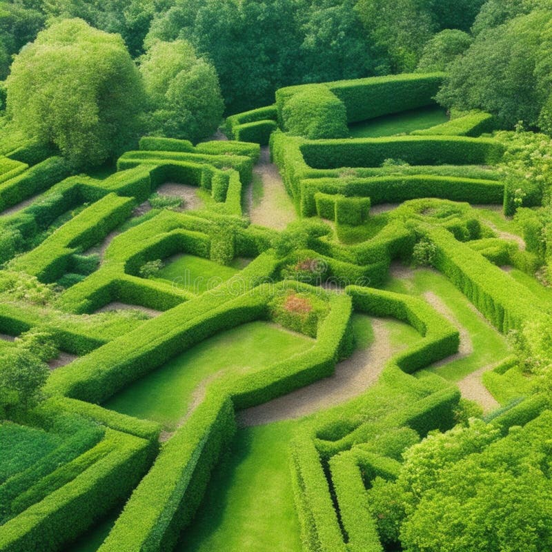 Green Labyrinth. Plant Maze. Garden. Aerial View of Green Labyrinth ...