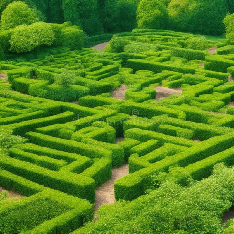 Green Labyrinth. Plant Maze. Garden. Aerial View of Green Labyrinth ...