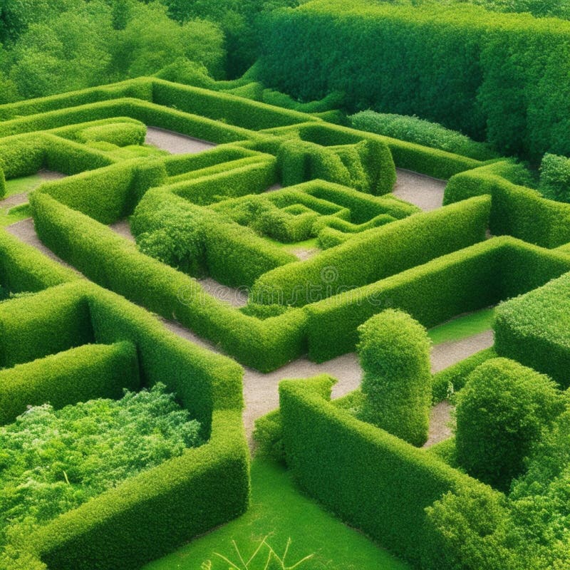 Green Labyrinth. Plant Maze. Garden. Aerial View of Green Labyrinth ...