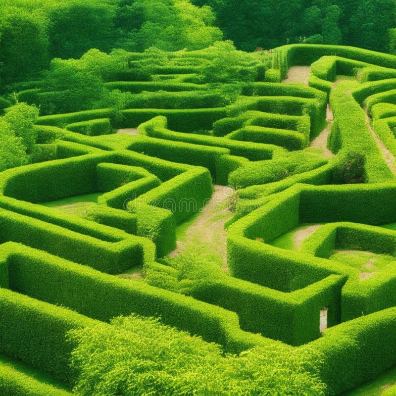 Green Labyrinth. Plant Maze. Garden. Aerial View of Green Labyrinth ...