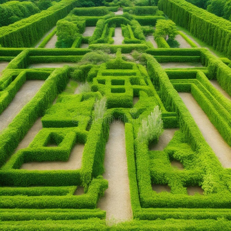 Green Labyrinth. Plant Maze. Garden. Aerial View of Green Labyrinth ...