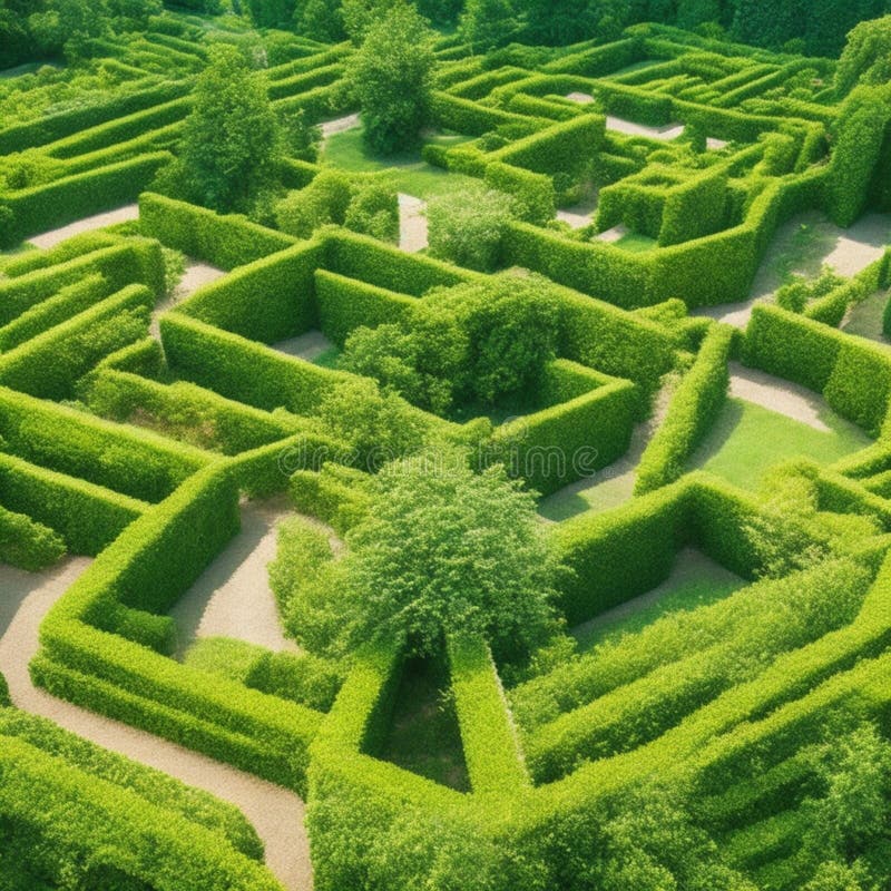 Green Labyrinth. Plant Maze. Garden. Aerial View of Green Labyrinth ...