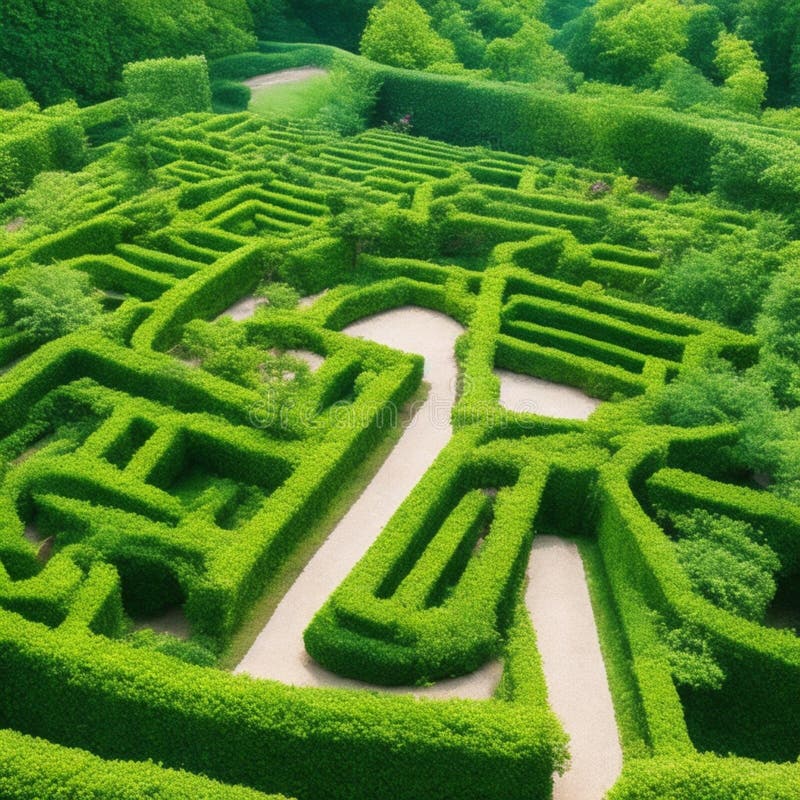 Green Labyrinth. Plant Maze. Garden. Aerial View of Green Labyrinth ...