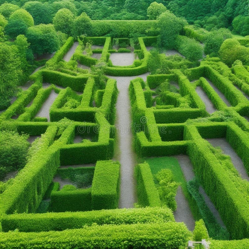 Green Labyrinth. Plant Maze. Garden. Aerial View of Green Labyrinth ...